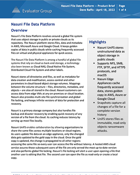 White Paper - Evaluator Group: Overview of Nasuni File Data Platform | Nasuni